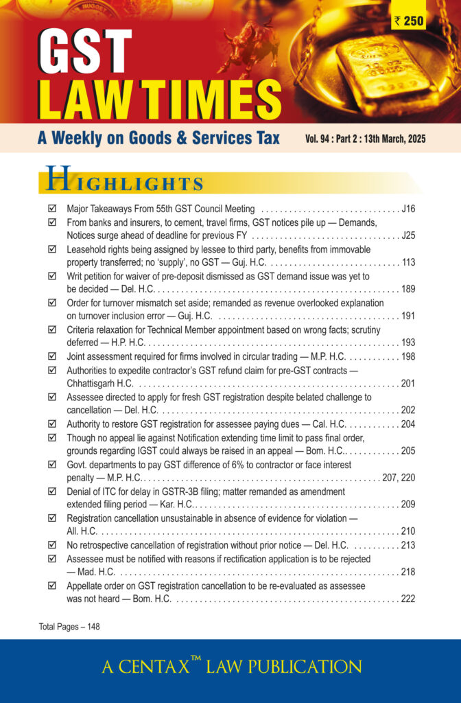 GST Law Times – A Weekly on Goods & Services Tax - CentaxOnline