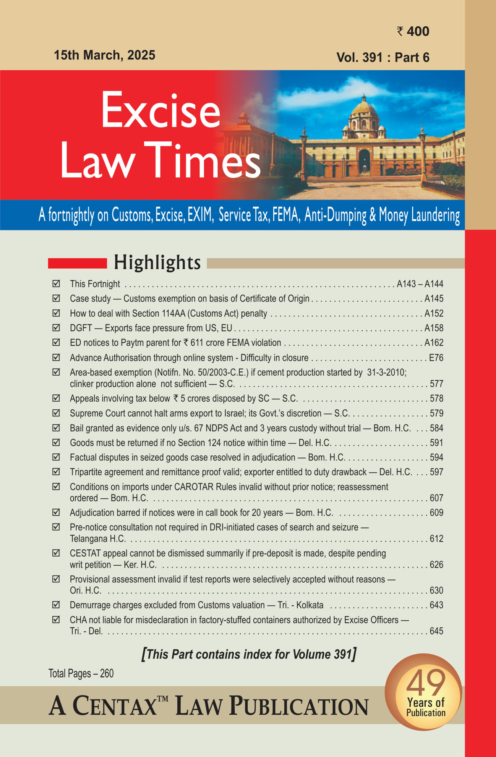 Excise Law Times – A Fortnightly on Customs | Excise | EXIM | Service Tax | FEMA | Anti-dumping ...
