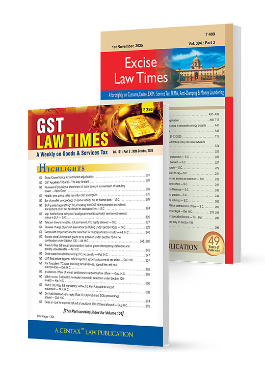 Combo | GST Law Times (Weekly) & Excise Law Times (Fortnightly) | Half ...